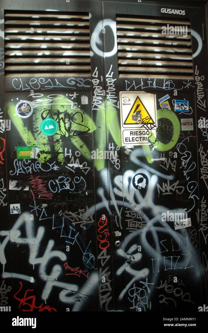Graffiti on Electricity Box Doors, Granada, Andalusia, Spain Stock ...