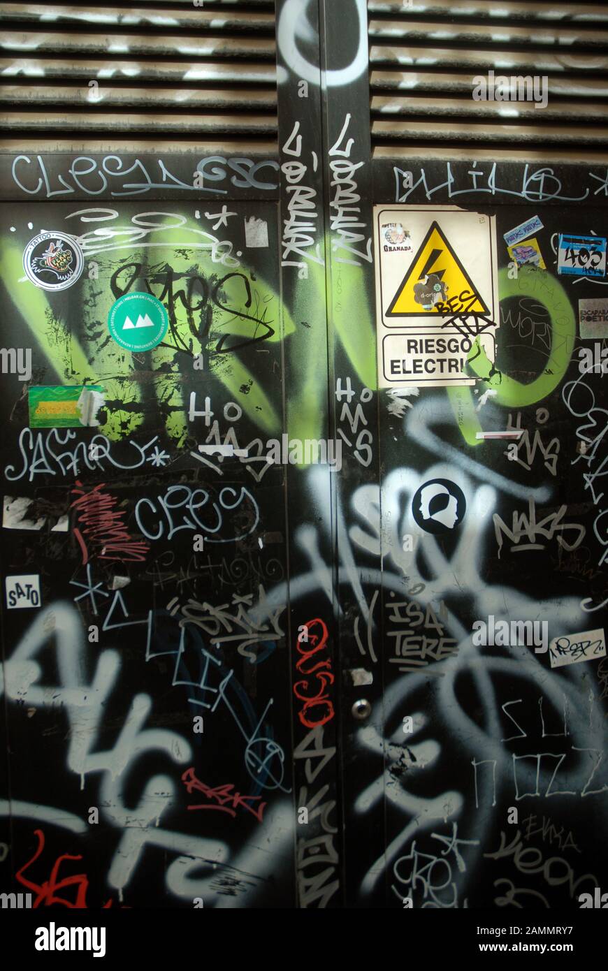 Graffiti on Electricity Box Doors, Granada, Andalusia, Spain Stock ...