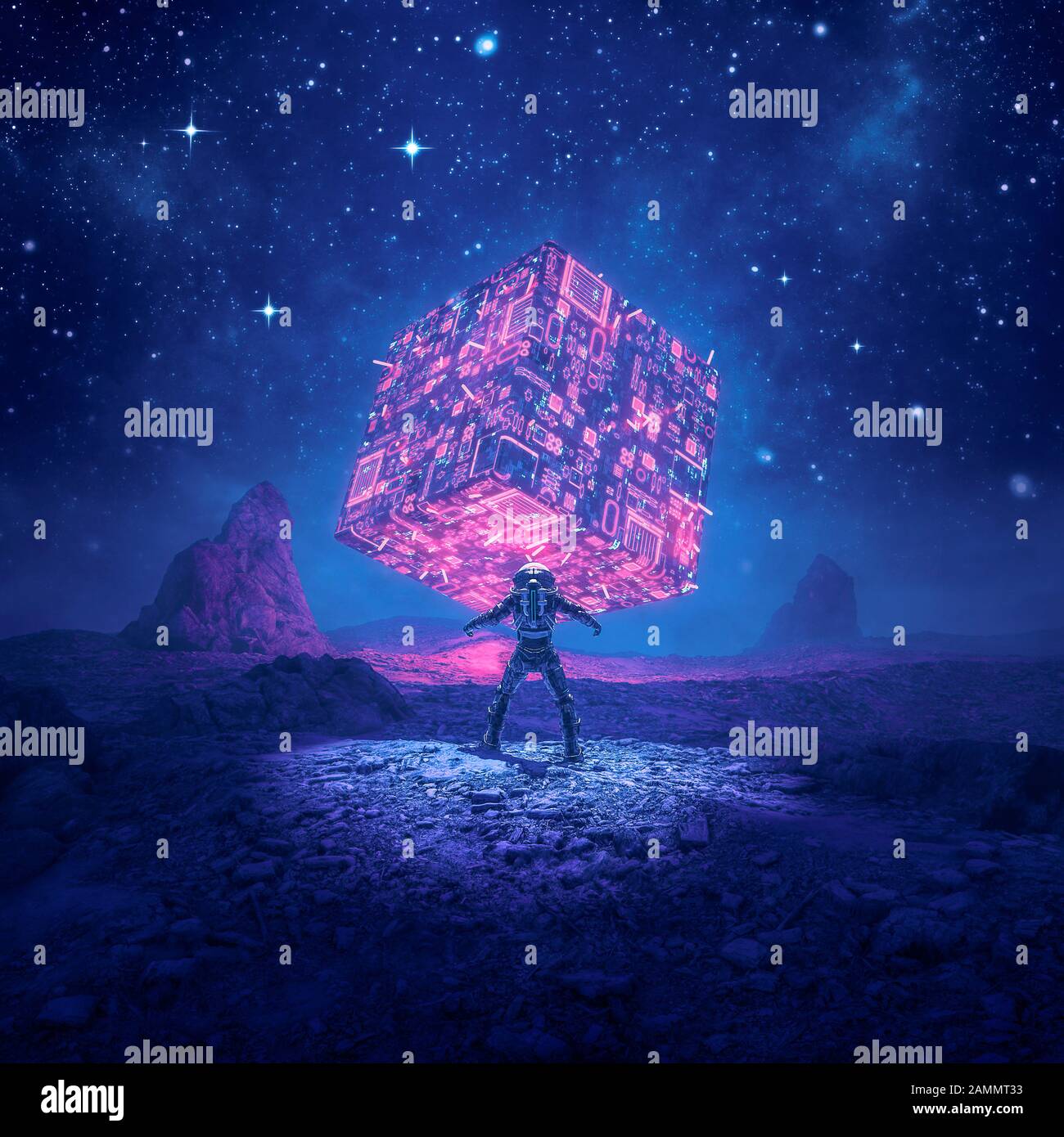 Cosmic monolith of power / 3D illustration of retro science fiction ...