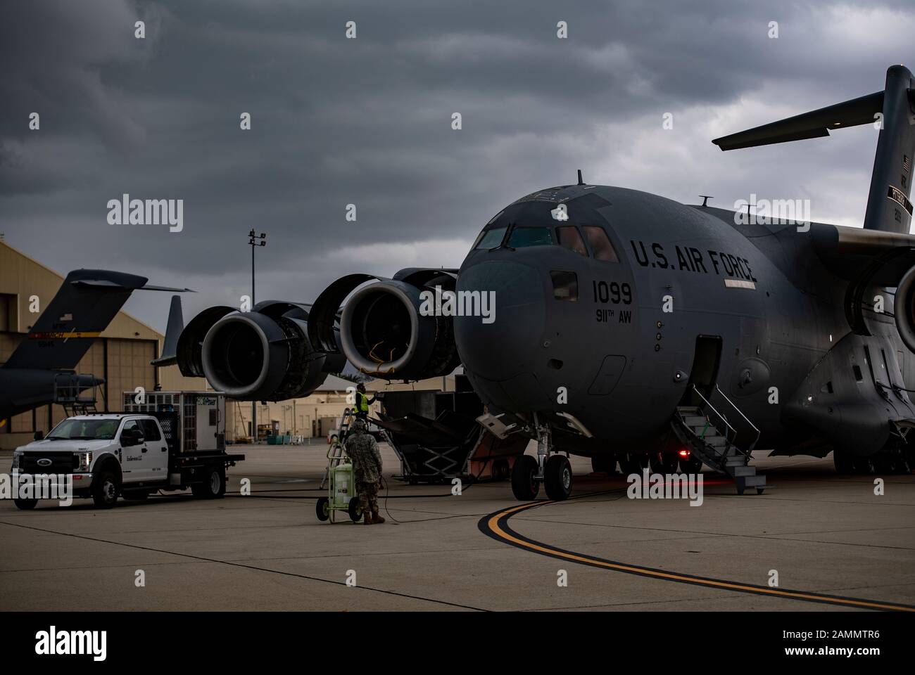 A C-17 Globemaster III engine receives an eco-wash at March Air Reserve ...