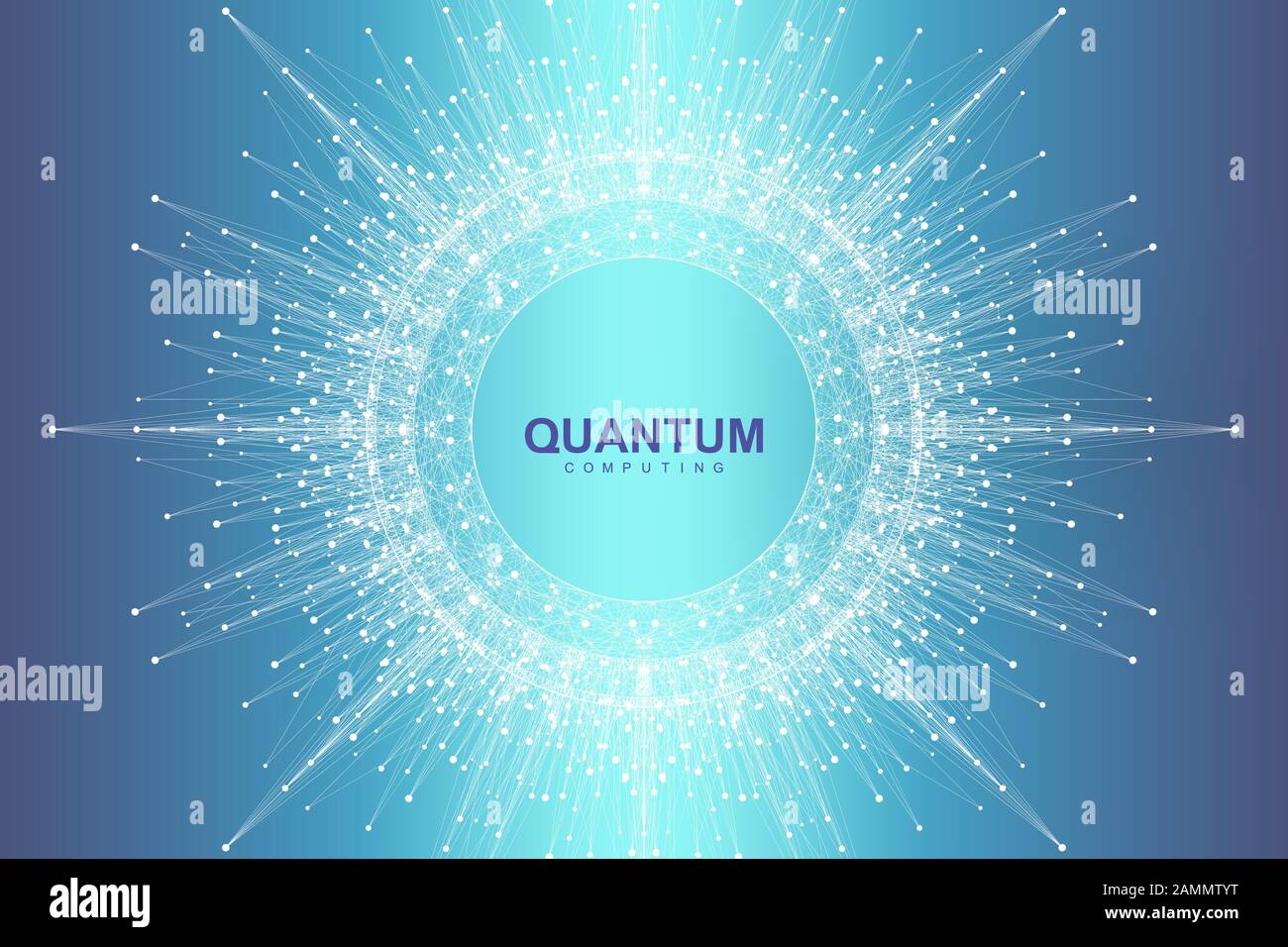 Scientific vector illustration quantum computer technology. Plexus ...