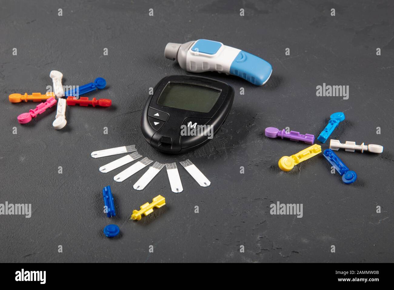 Glucometer (Sugar measuring device) and syringe for insulin, monitoring ...