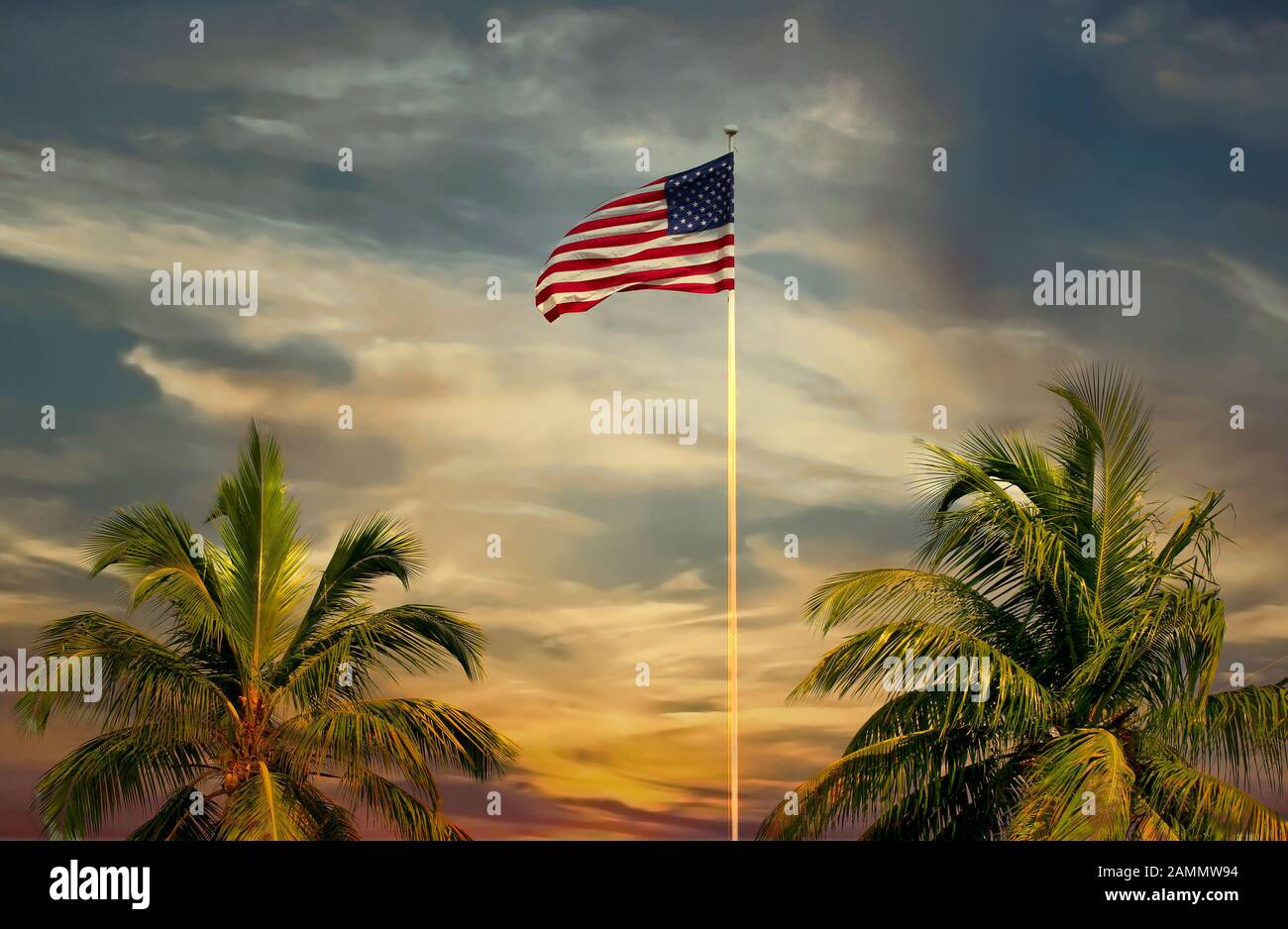 American Flag in Tropical Sunset Stock Photo - Alamy