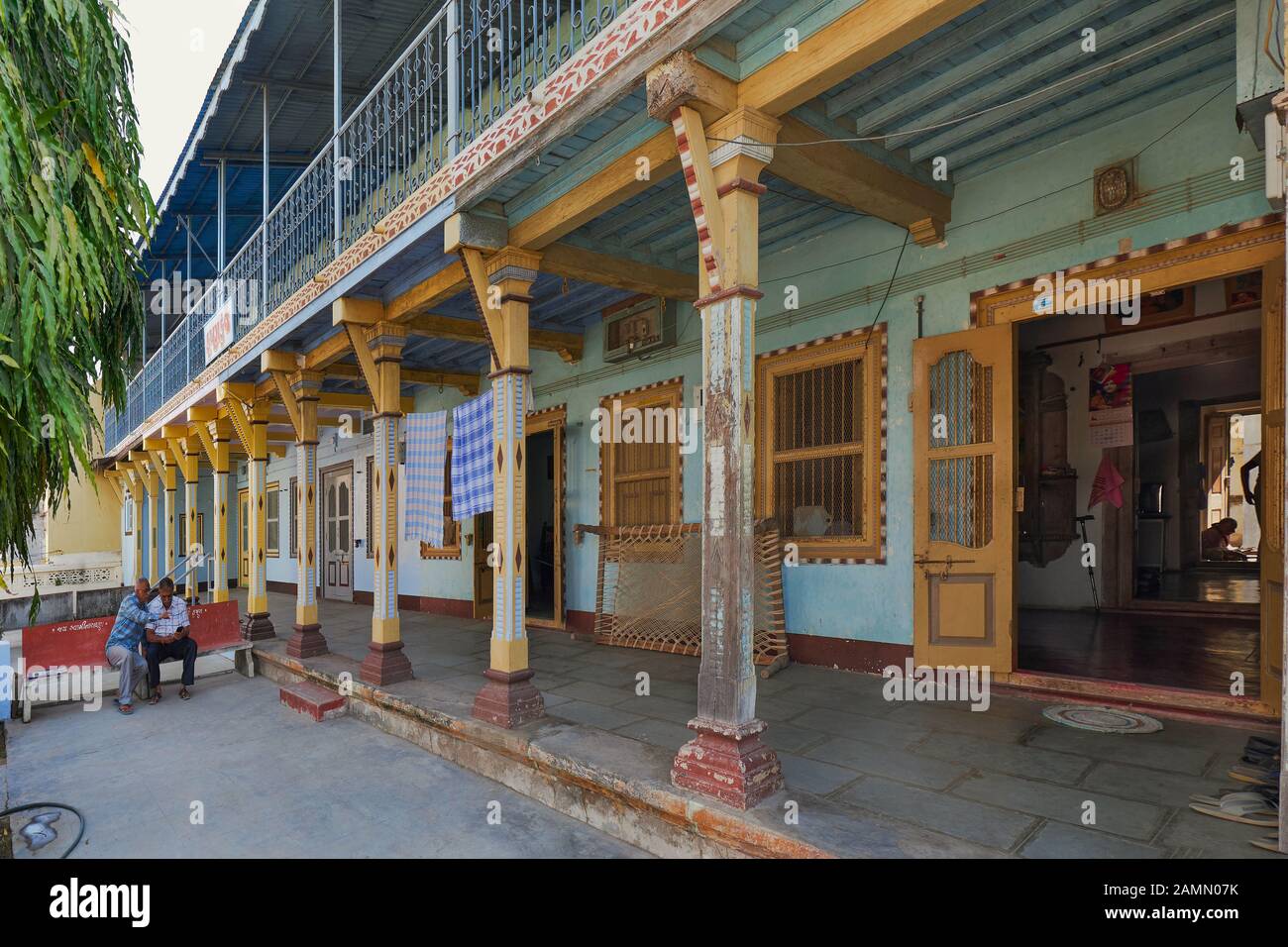 05 Mar 2019 verandah with wooden pillars Old House Kukadia near Idar ...