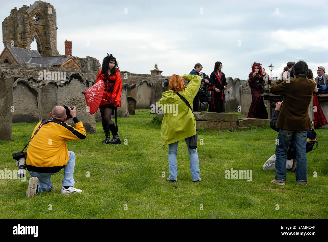 Goth Convention weekend at Whitby, North Yorkshire. A Goth model poses ...