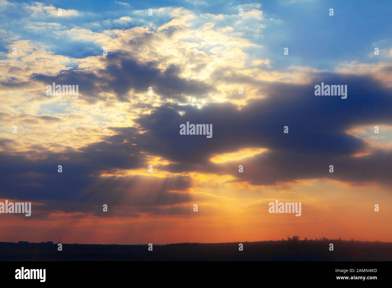 beautiful evening scenery with crepuscular rays Stock Photo - Alamy