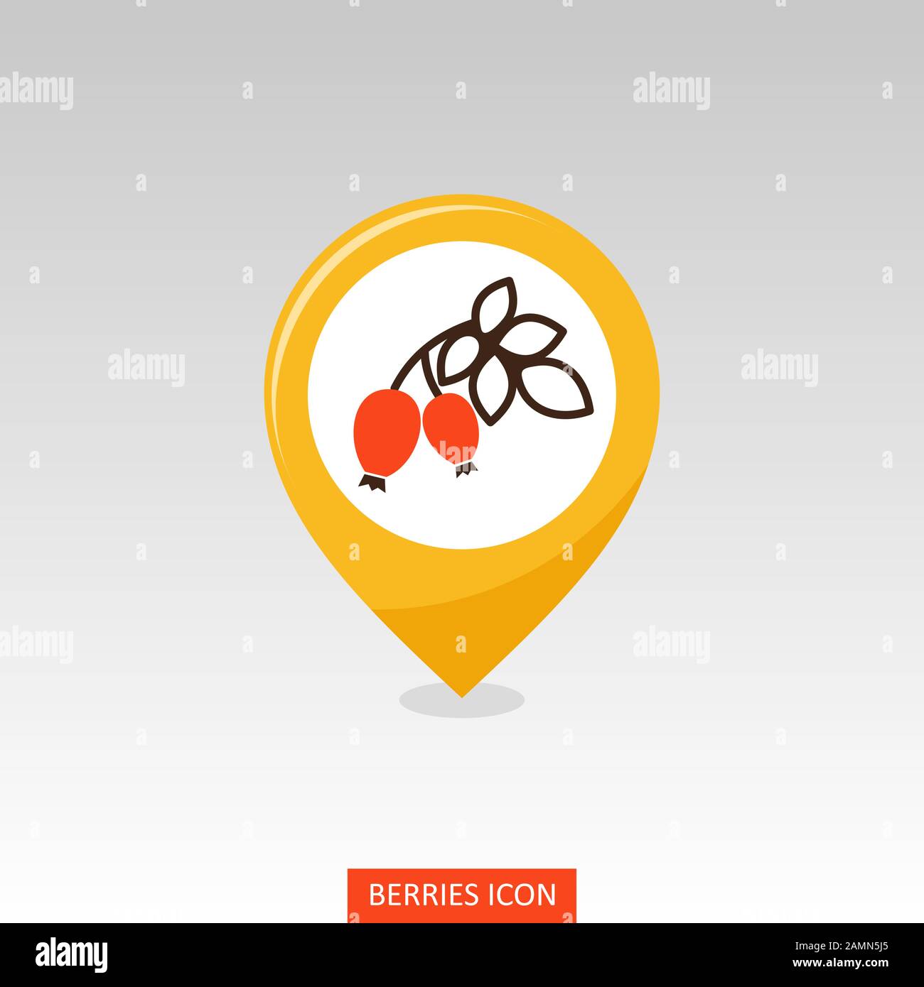 Rosehip branch with red berries pin map icon. Berry fruit sign. Map ...