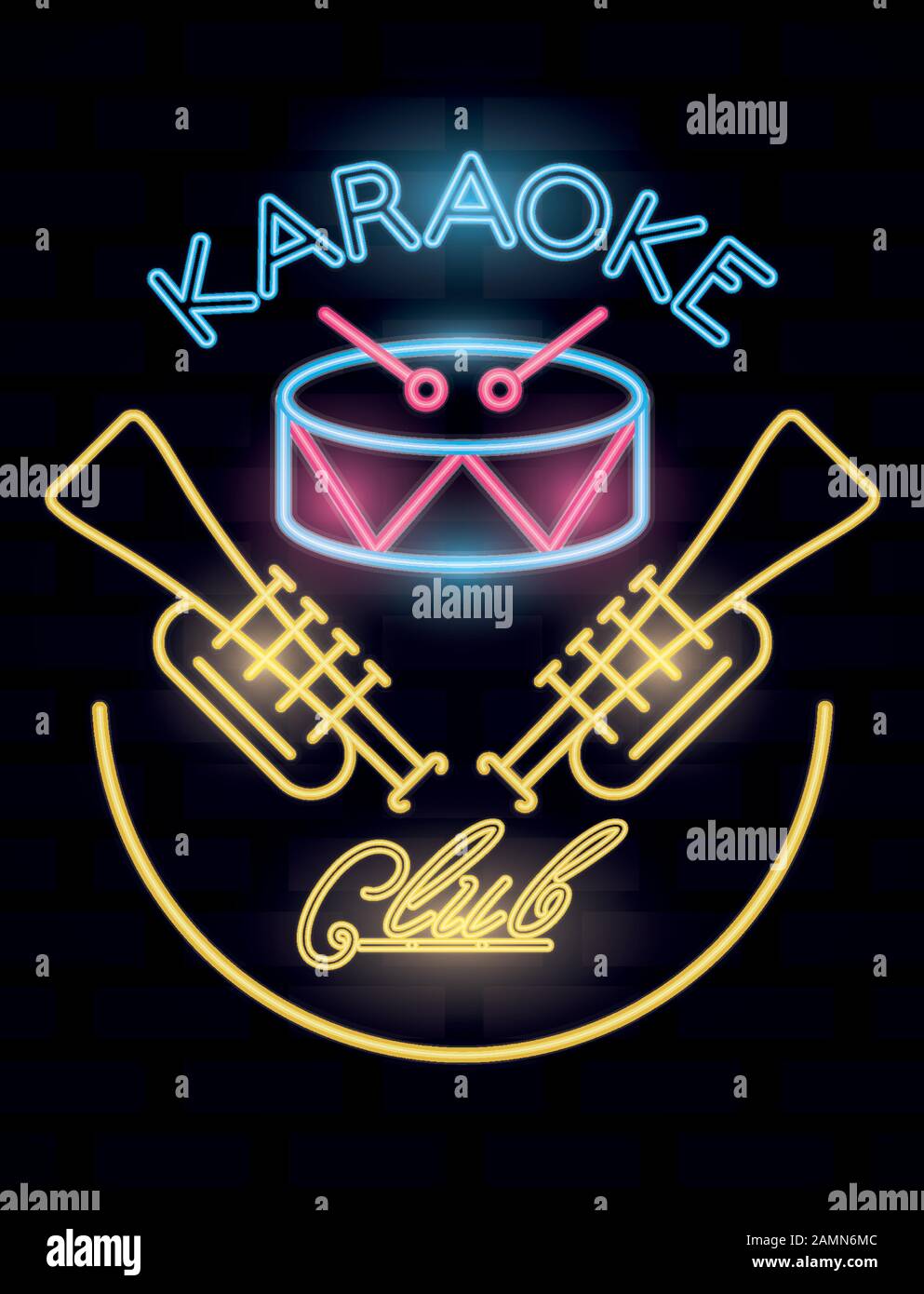 Karaoke Club Label Neon Lights Stock Vector Image And Art Alamy
