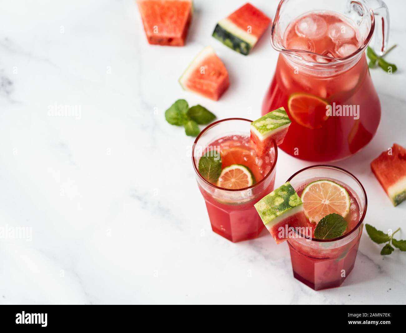 Watermelon cooler with lime, mint and ice. Perfect homemade watermelon ...