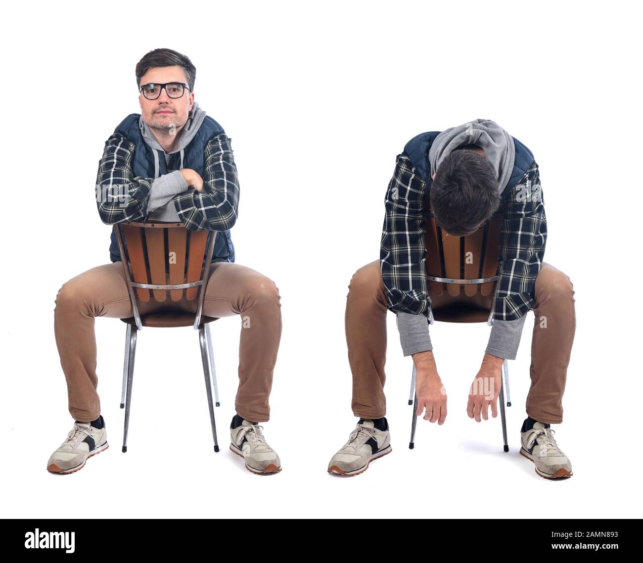 lively man and discouraged man Stock Photo - Alamy