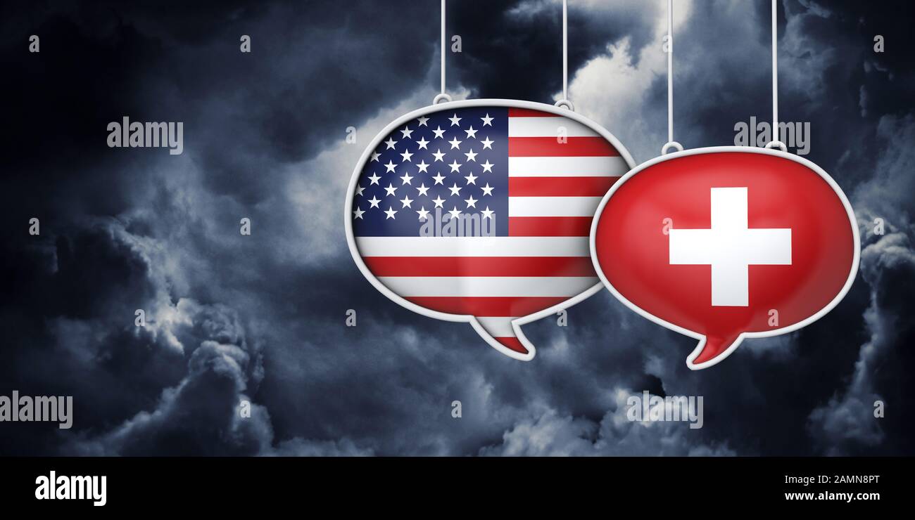 USA and Switzerland communication. Trade negotiation talks. 3D ...