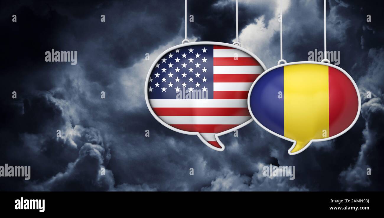 USA and Romania communication. Trade negotiation talks. 3D Rednering ...