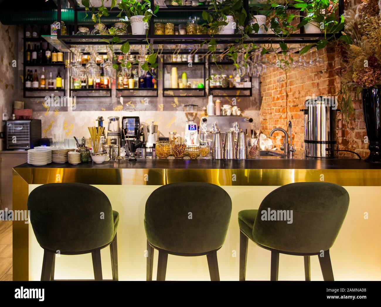 Coffee cafe shop in a loft style in urban cafe with open bar Stock ...