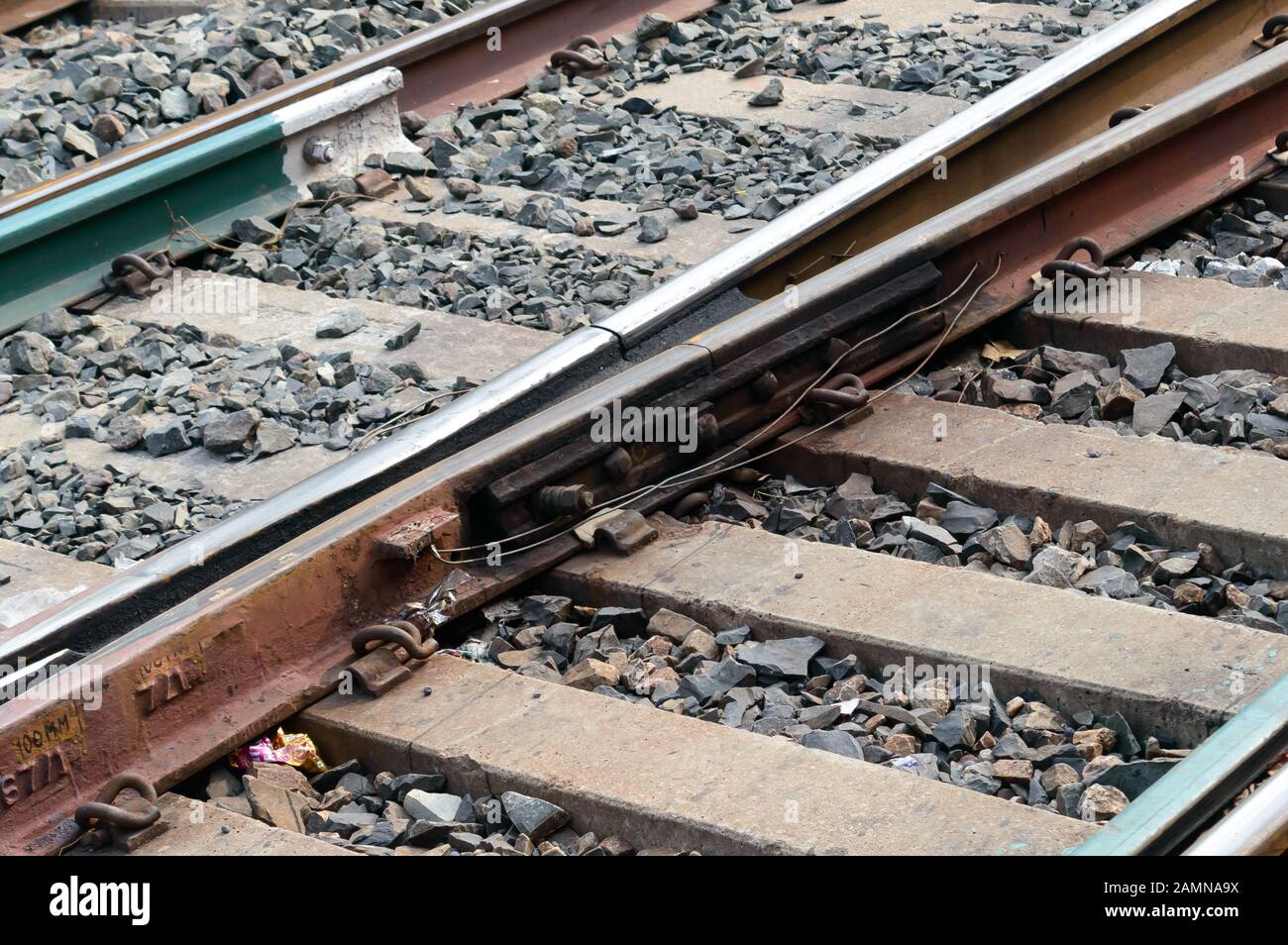 Concrete Indian Railways track. Railway tracks in India. Close Up ...