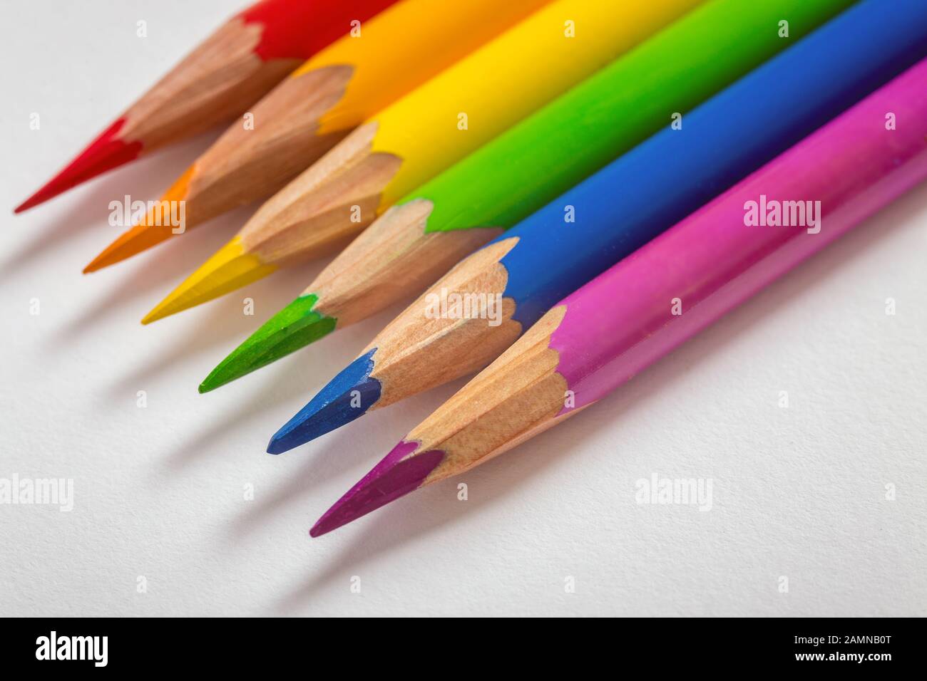 The tips of color pencils stacked close up shot showing different ...
