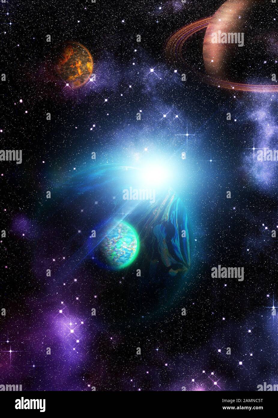 Abstract alien planet in outer space with stars, 3d illustration Stock ...