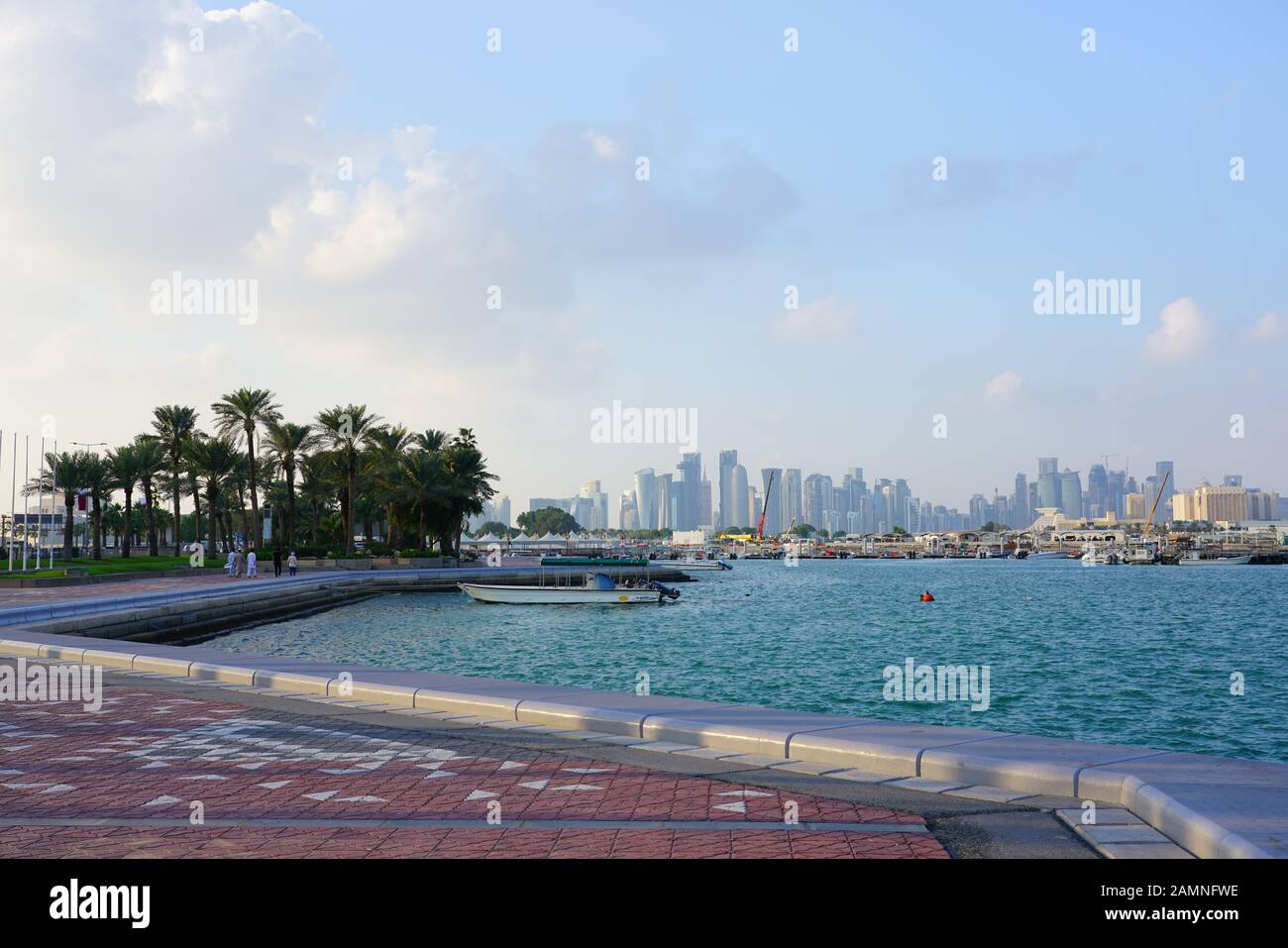 DOHA, QATAR -12 DEC 2019- View of the Doha Corniche, a waterfront road ...