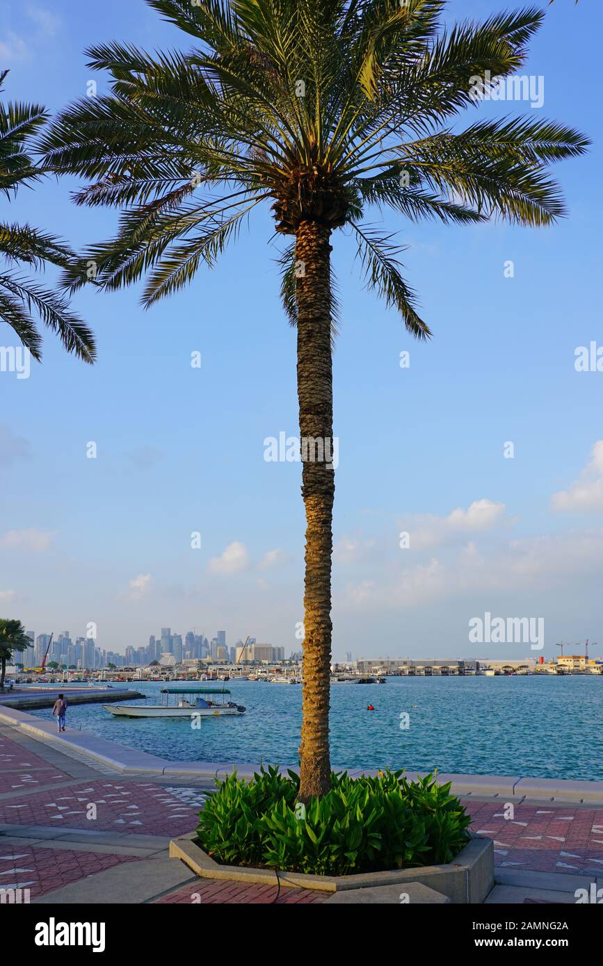 DOHA, QATAR -12 DEC 2019- View of the Doha Corniche, a waterfront road ...