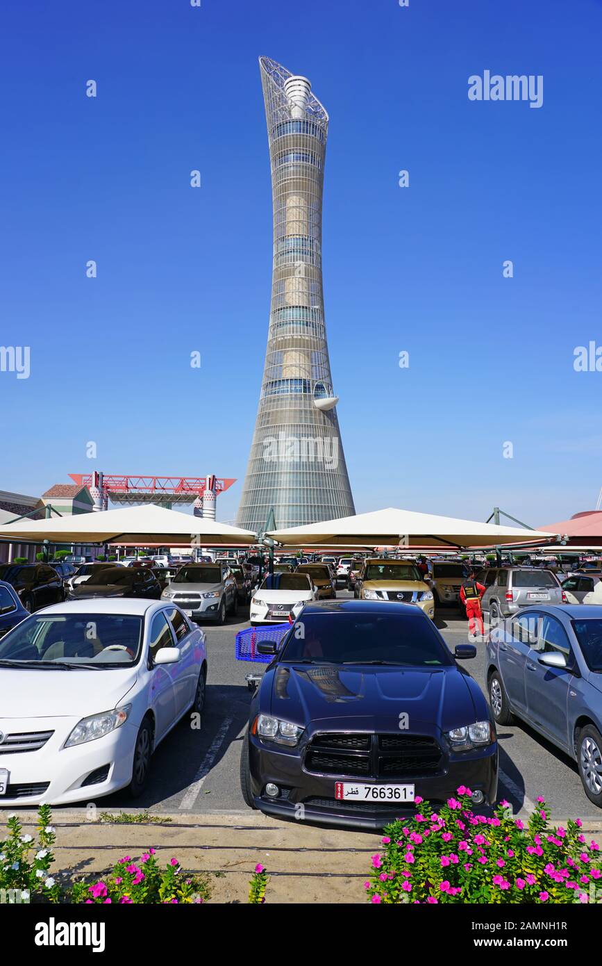 DOHA, QATAR -12 DEC 2019- View of the Aspire Tower (nicknamed Torch ...