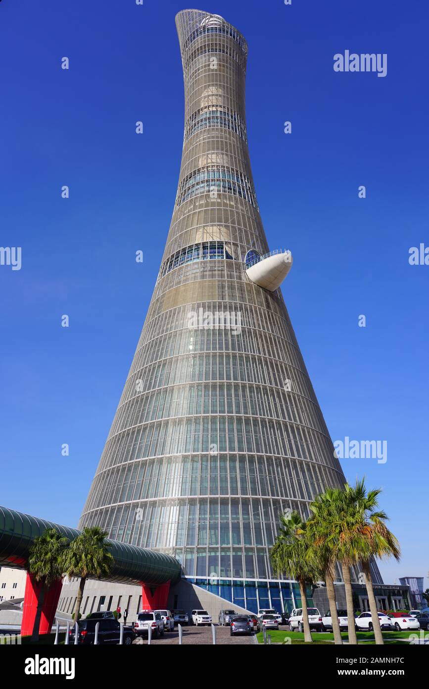 DOHA, QATAR -12 DEC 2019- View of the Aspire Tower (nicknamed Torch ...