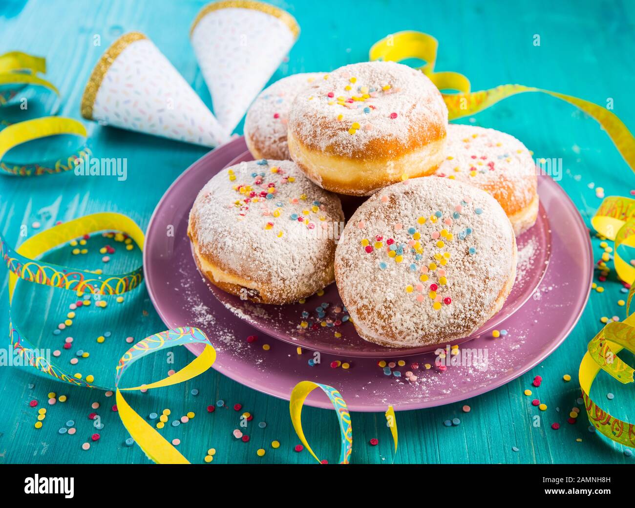 Carnival powdered sugar raised donuts - German Berliner donuts, Krapfen ...