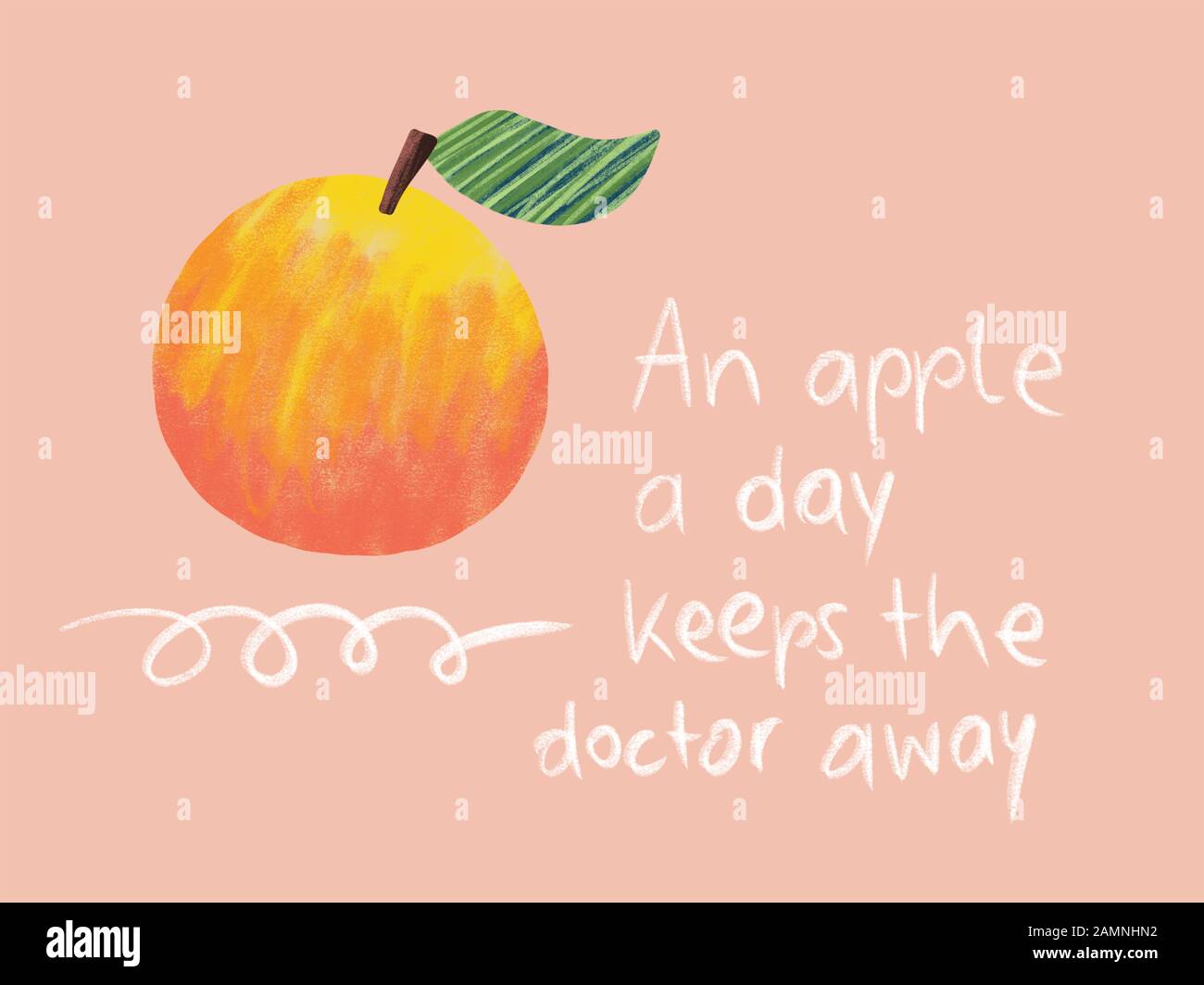 Apple a day keeps doctor away quote. Hand drawn illustration. Painted ...