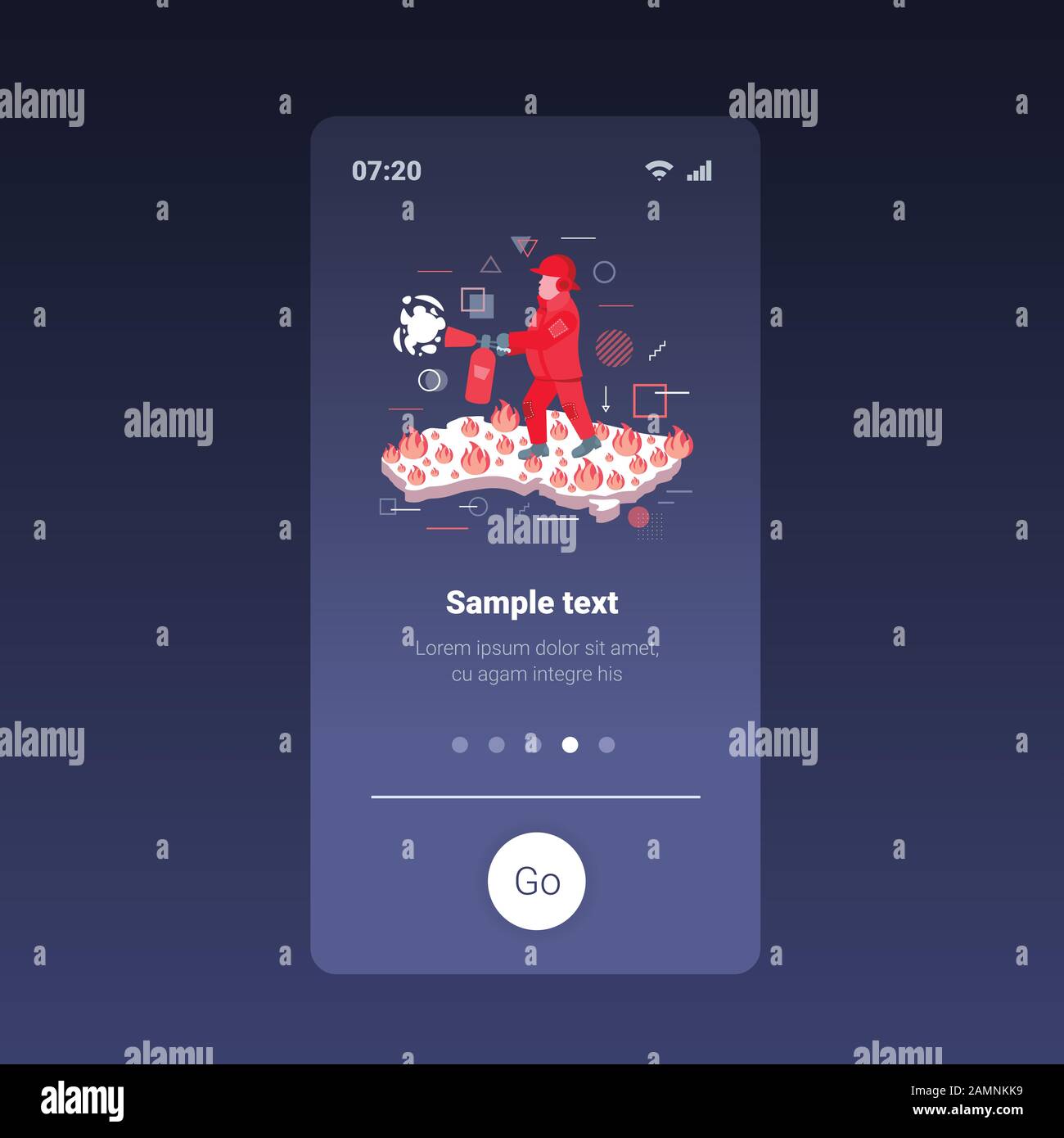 firefighter extinguishing dangerous wildfire on Australia map with fire ...