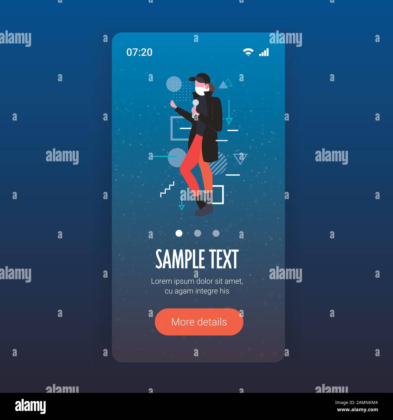 breaking news reporter in protective mask talking to microphone ...