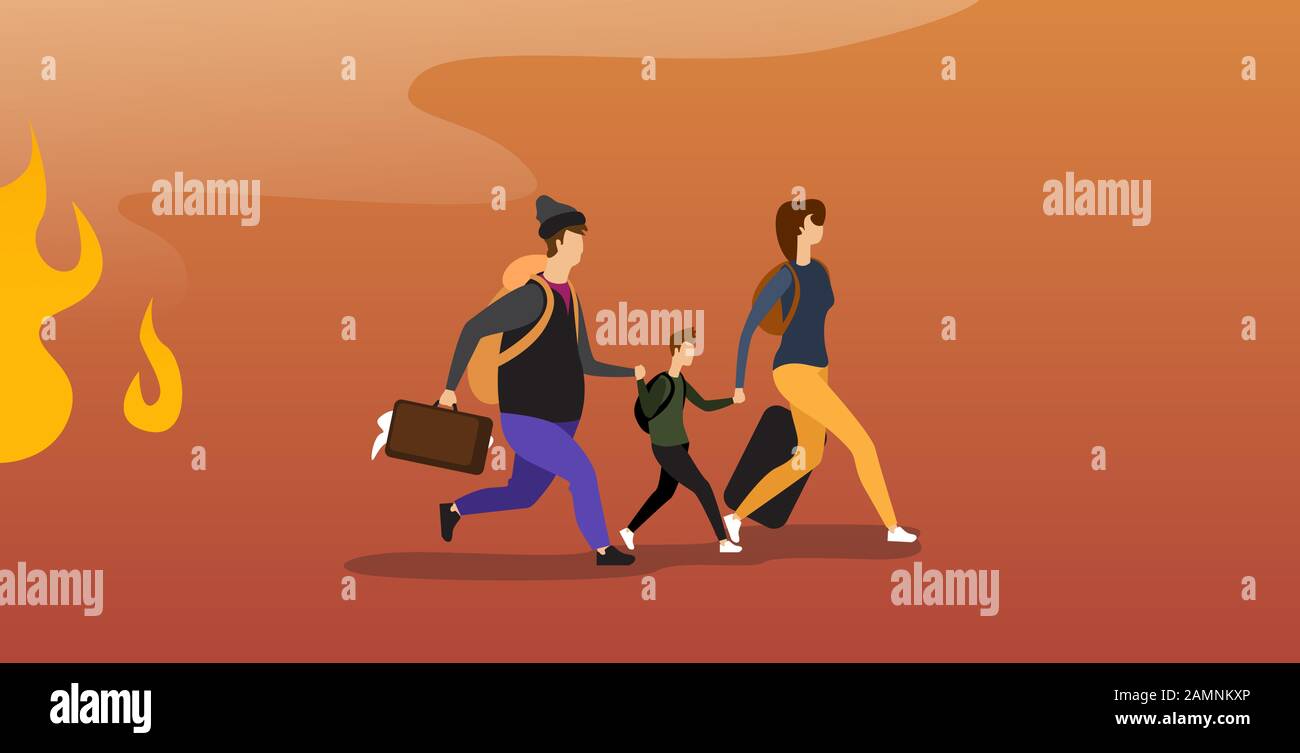 australian family running from forest fires in australia parents and ...