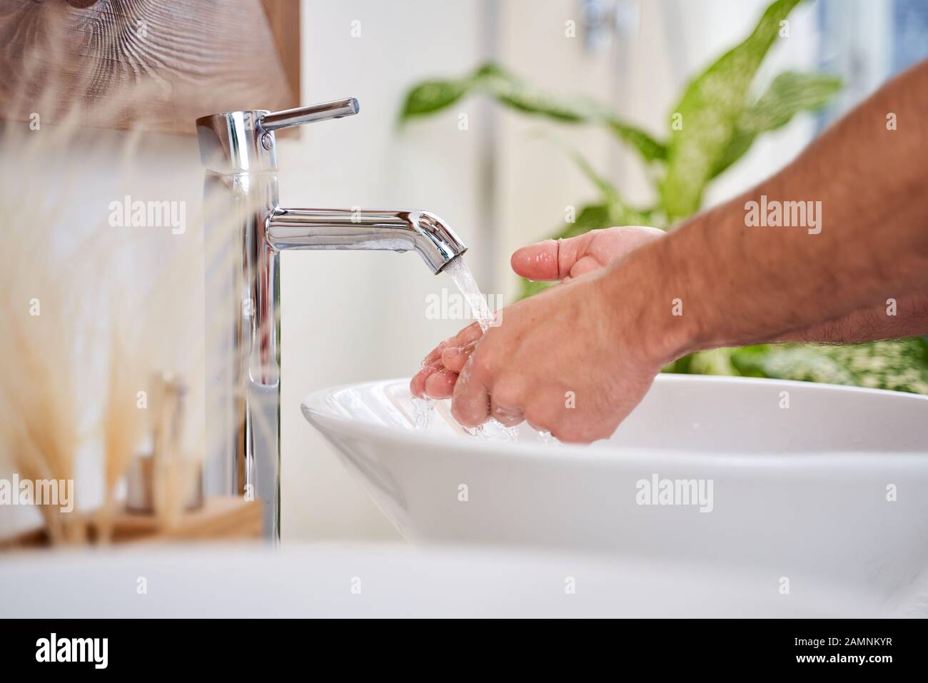 Closeup caucasian male hands washing hi-res stock photography and ...