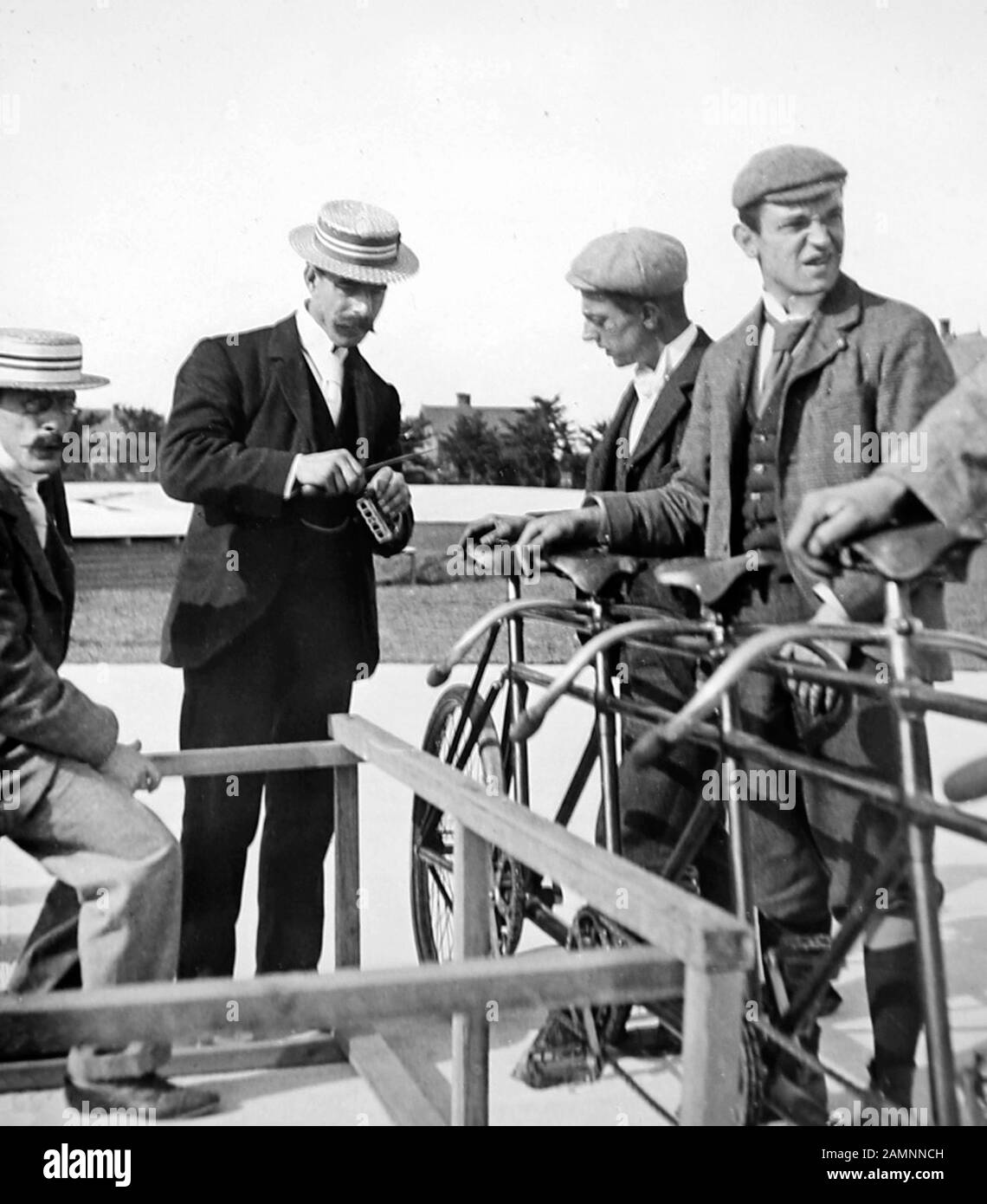 Four-seater bicycle racing at a velodrome, early 1900s Stock Photo - Alamy