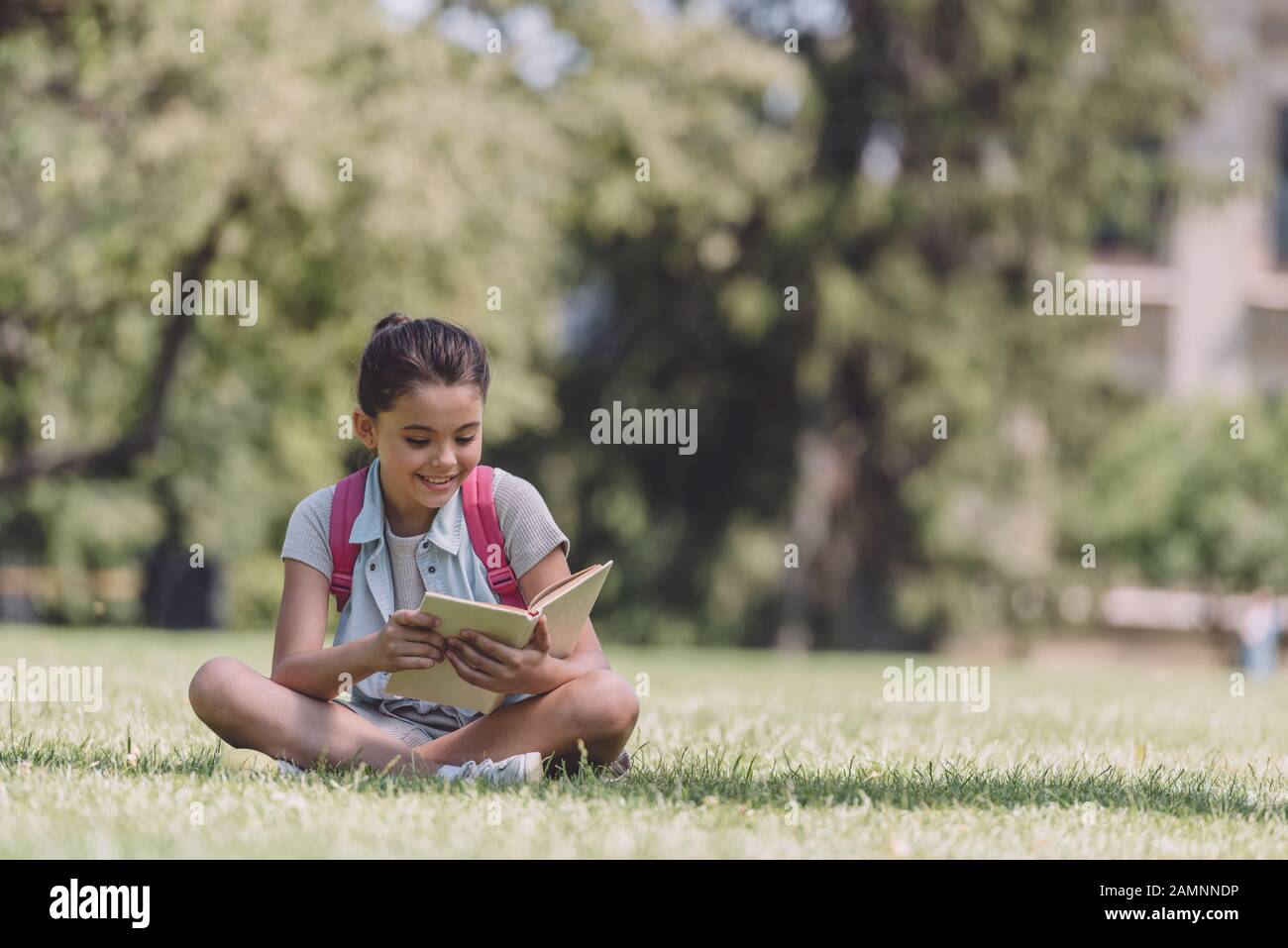 Schoolgirl reading book on grass hi-res stock photography and images ...