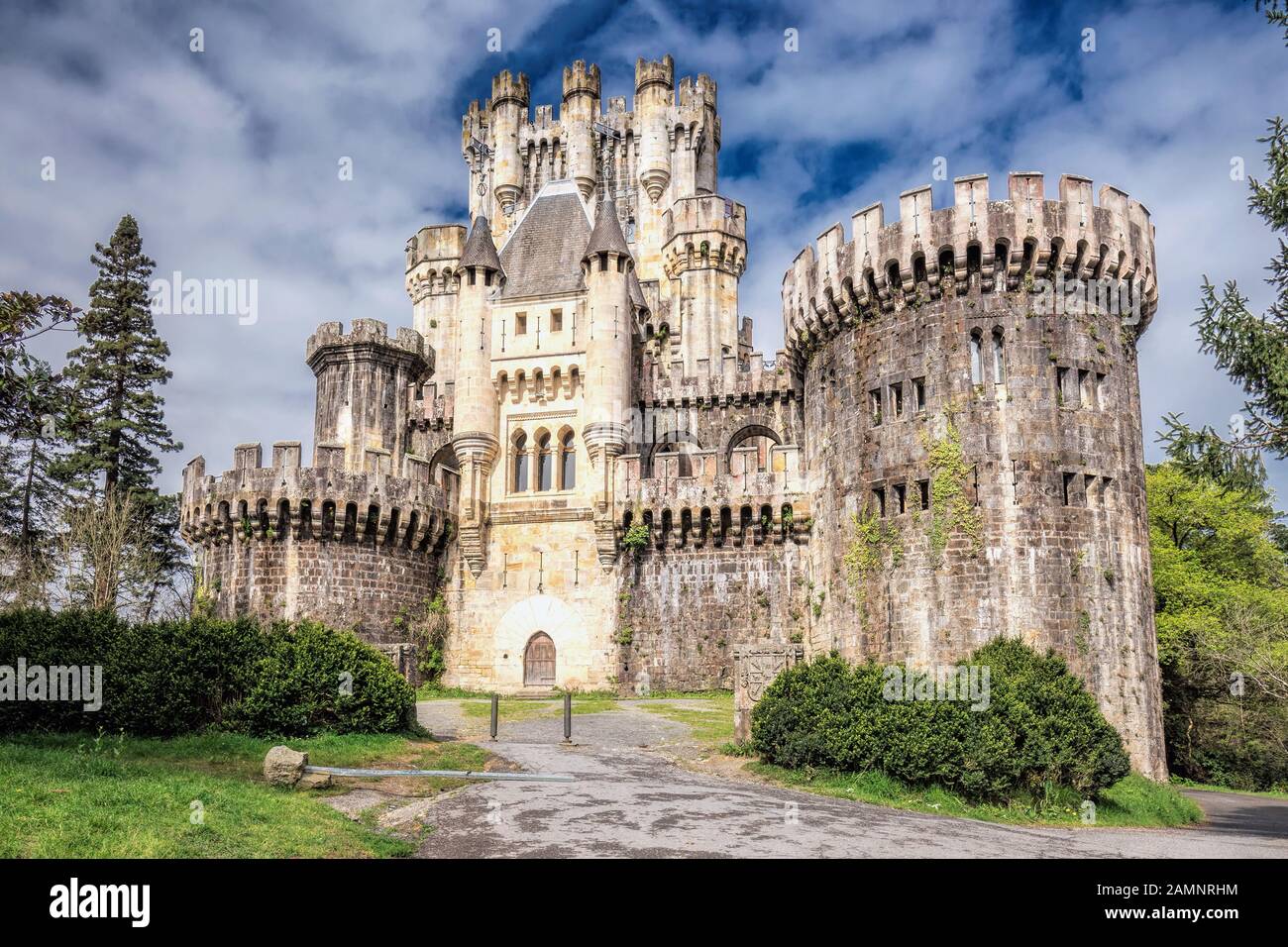 Castle Butron with blue sky and clouds at Basque country, Spain Stock ...