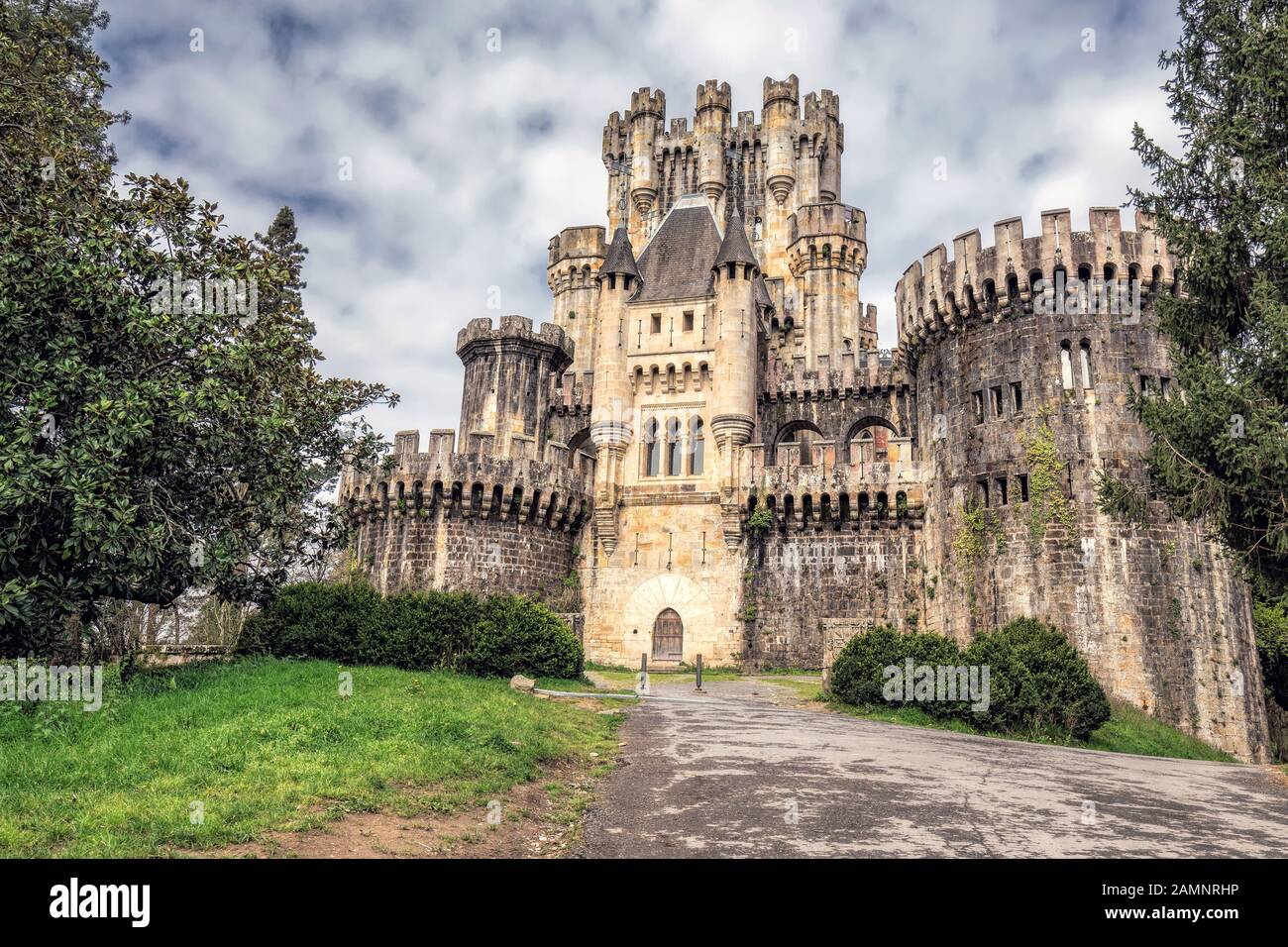 Castle Butron with blue sky and clouds at Basque country, Spain Stock ...