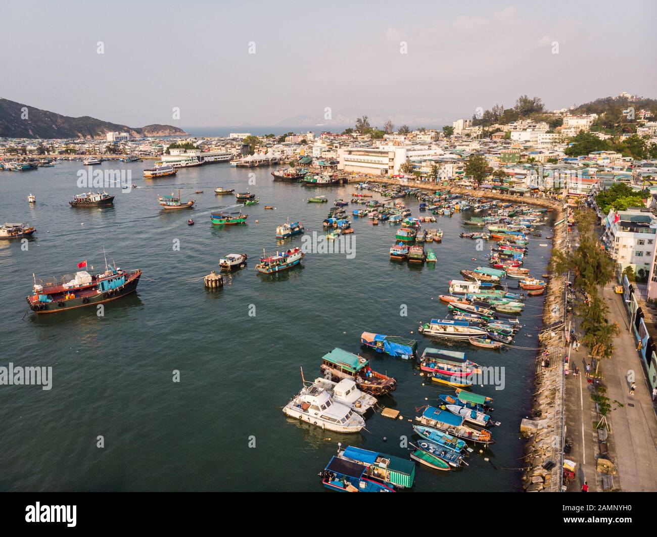 Aerial view of the Cheung Chau island and its famous traditional ...