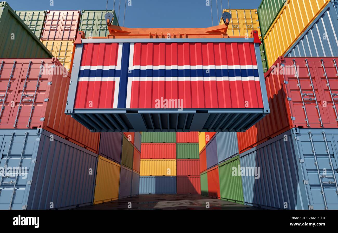 Container Terminal - Freight container with Norway flag. 3D Rendering ...