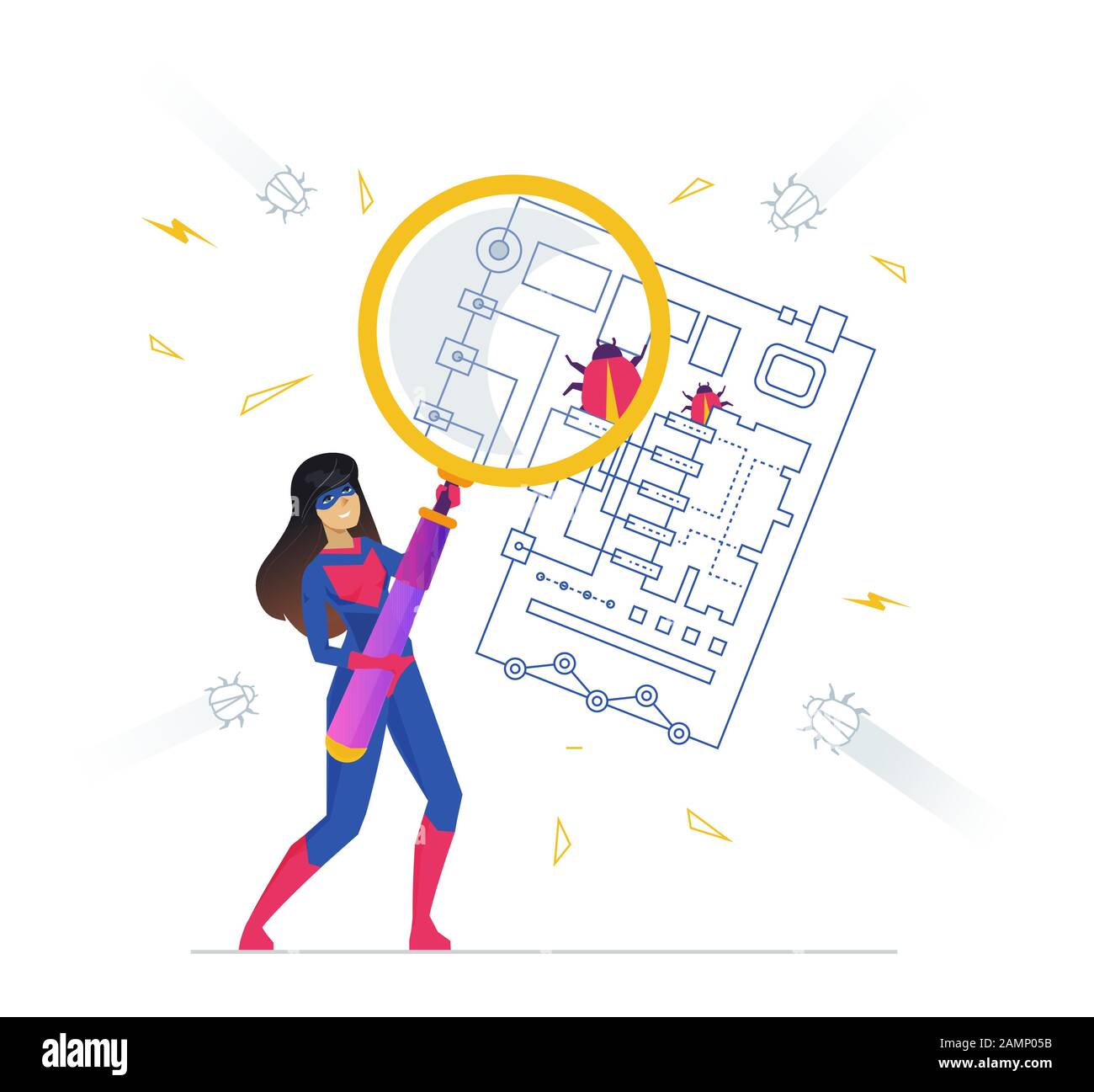 Bug Fixing Metaphor Flat Design Style Vector Illustration Stock Vector