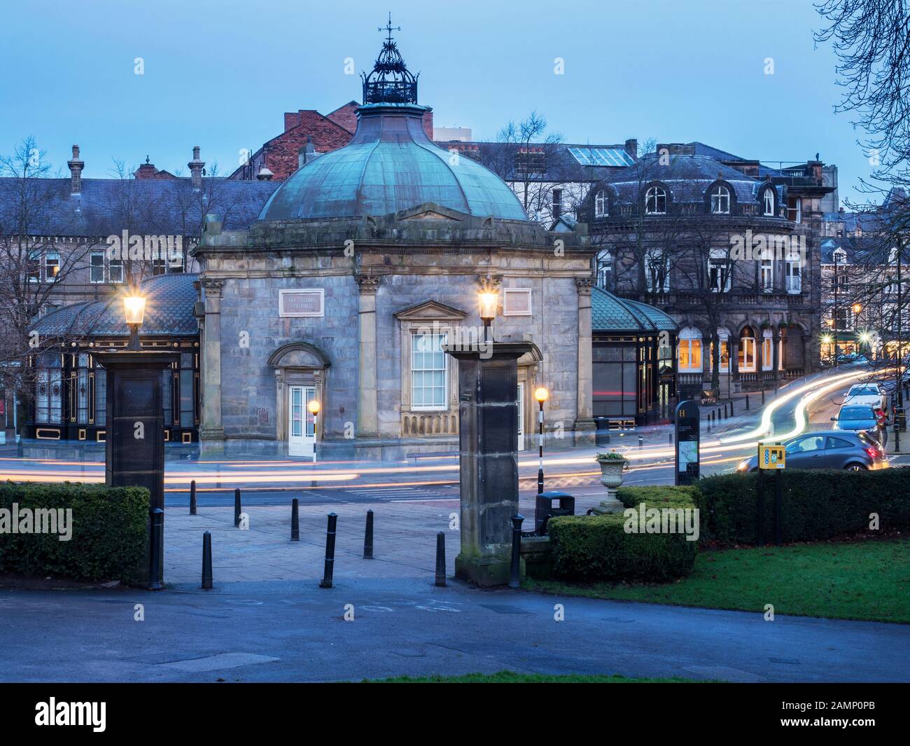 The Royal Pump Room Museum from Valley Gardens at dusk Harrogate North ...