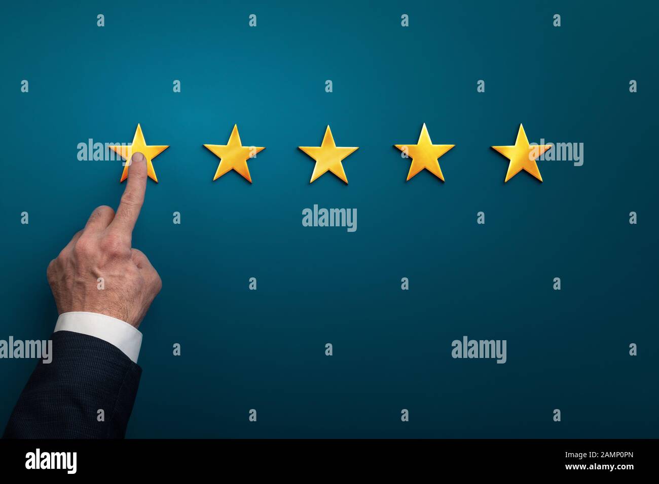 Hand of businessman touching one star symbol, low rating Stock Photo ...