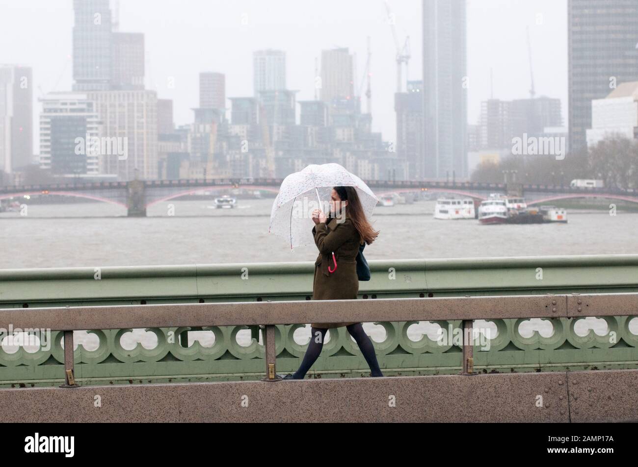 London, UK, 14 January 2020 Wet and windy weather in London as storm ...