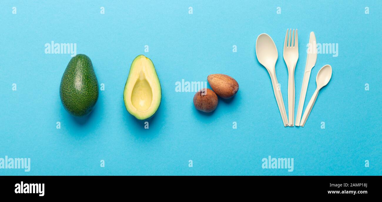 Eco plastic disposable tableware of natural avocado seeds Stock Photo ...