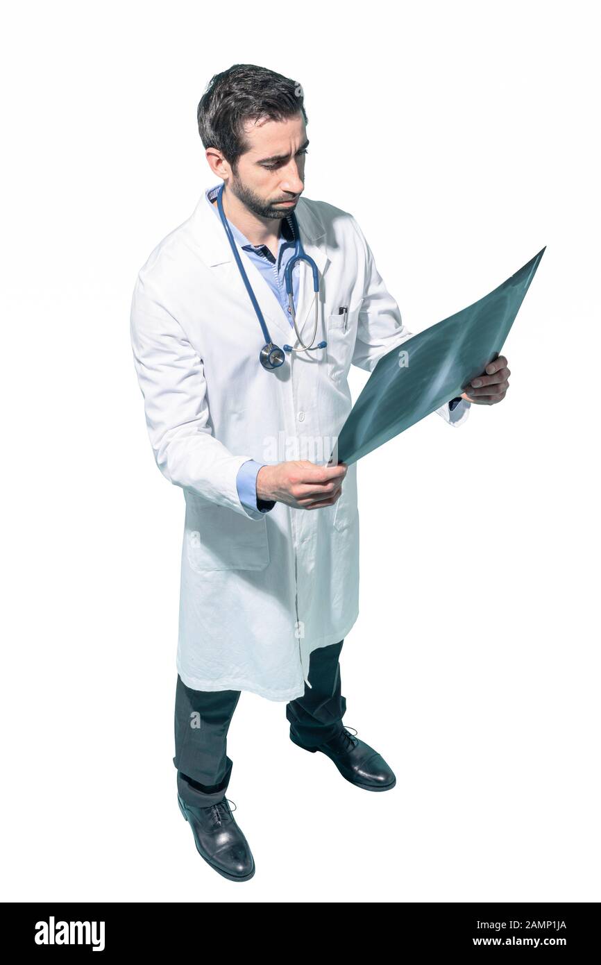 Professional radiologist checking a patient's radiography, white ...