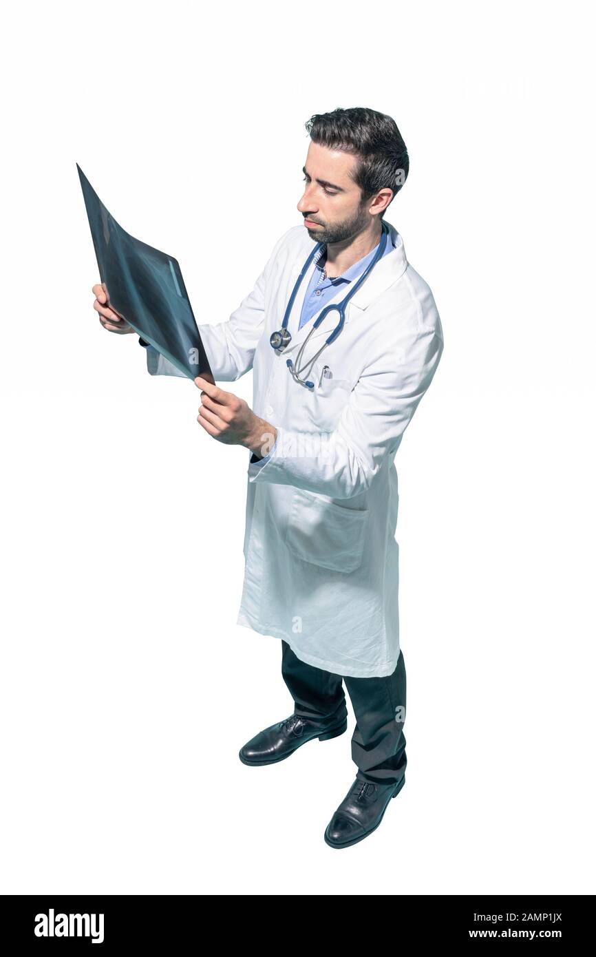 Professional radiologist checking a patient's radiography, white ...