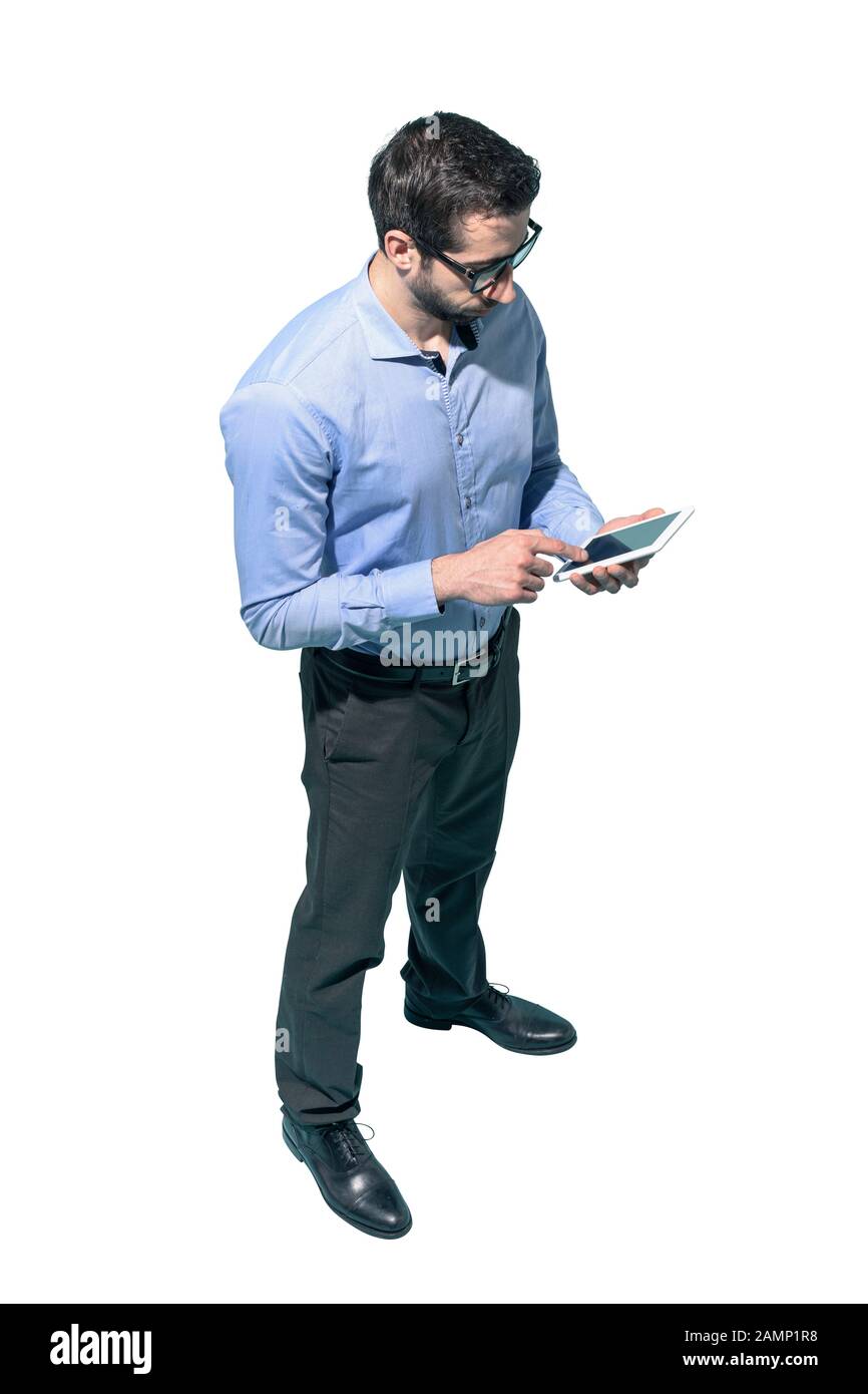 Man using smartphone standing on Cut Out Stock Images & Pictures - Alamy