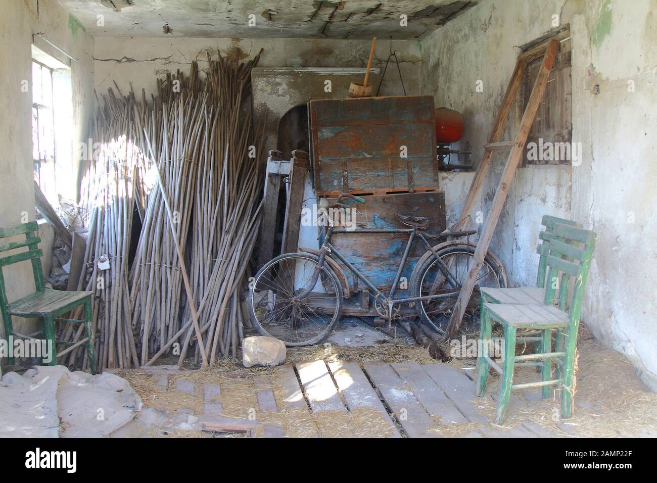 An old house built with bricks and stone A simple village architecture ...