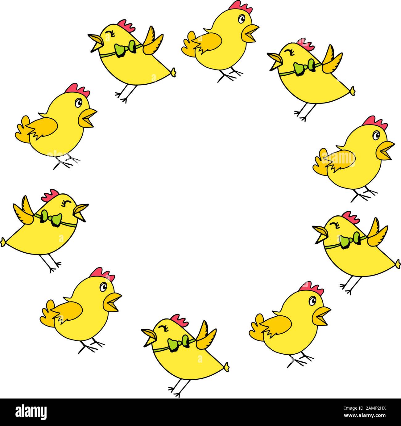 Round frame with easter chicks in cartoon style isolated on white ...