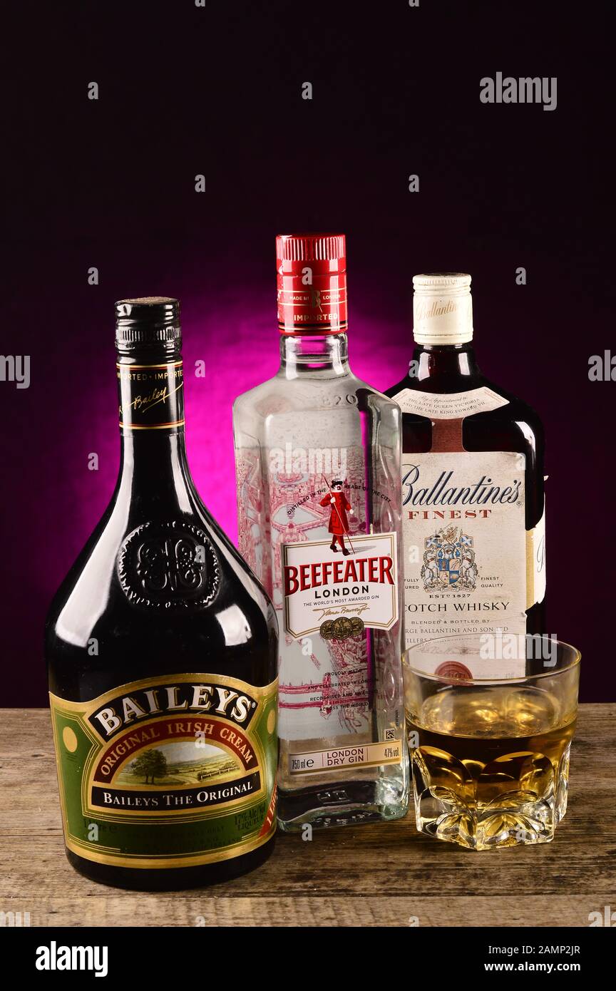 Assortment of alcoholic drinks on the studio Stock Photo - Alamy