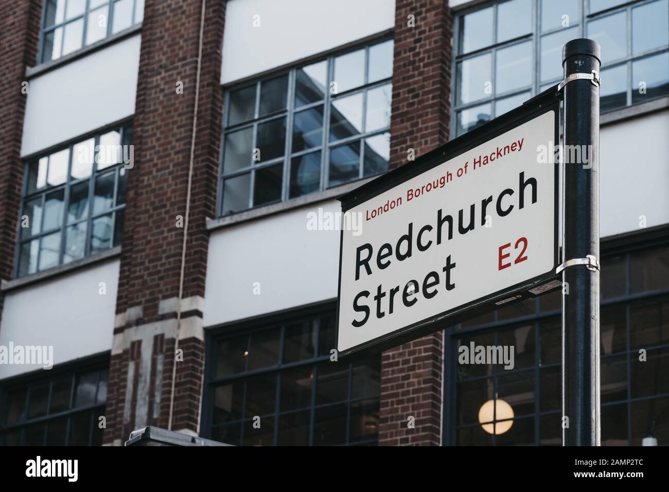 London, UK - December 29, 2019: Street name sign on Redchurch Street in ...
