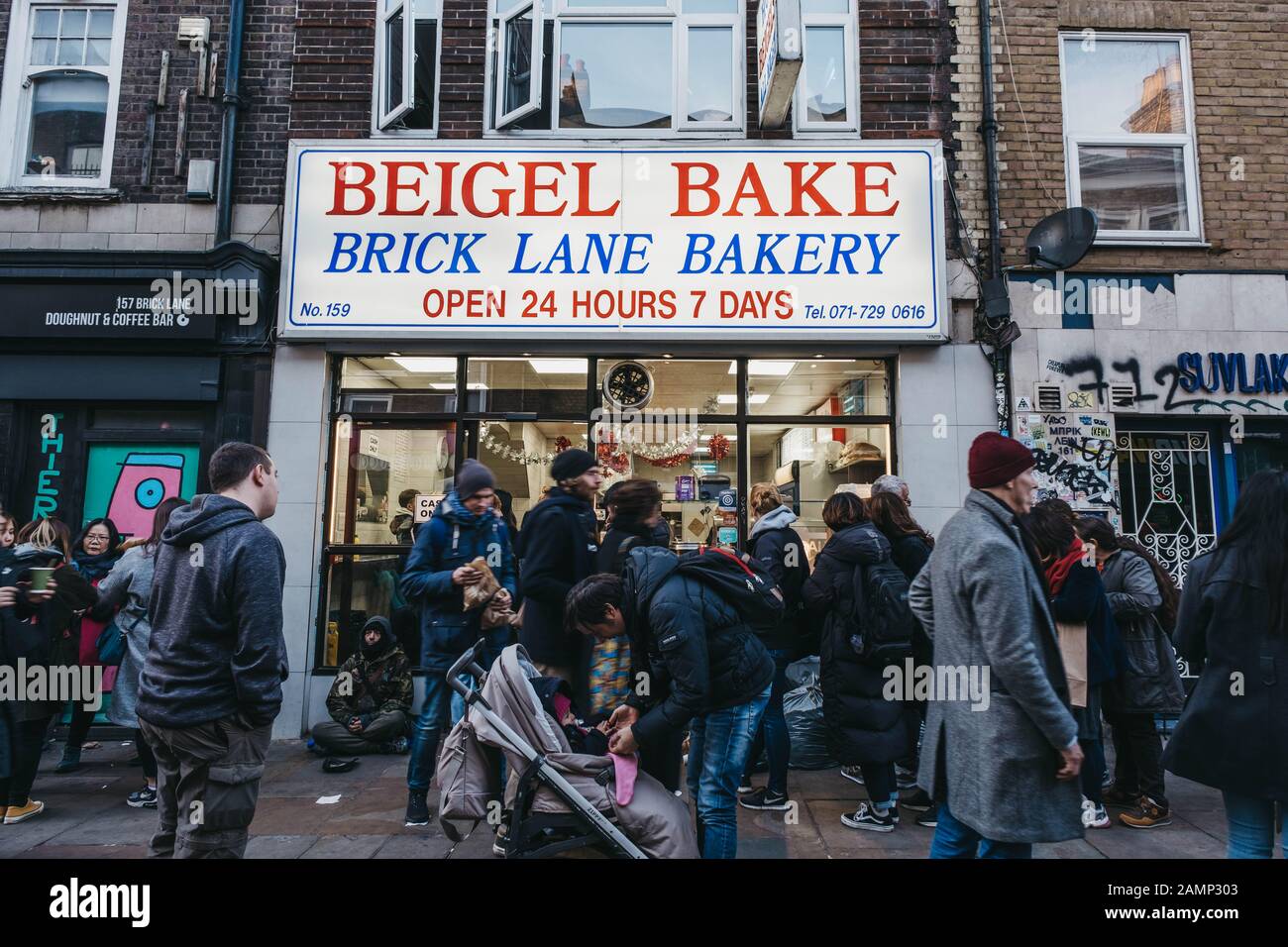 London, UK - December 29, 2019: Facade of Brick Lane Bakery in Brick ...