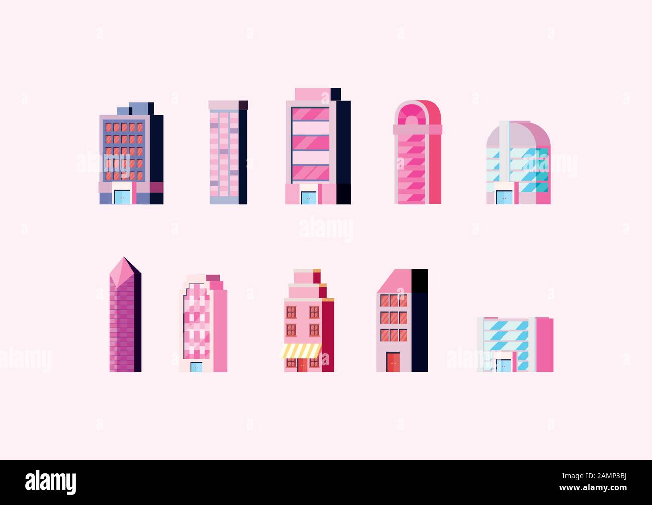 Pink buildings design, City architecture urban modern downtown ...